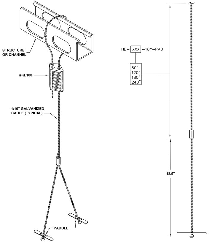 3ft 36-inch High Bay Lighting Fixture Loop & Paddle Aircraft Cable ...